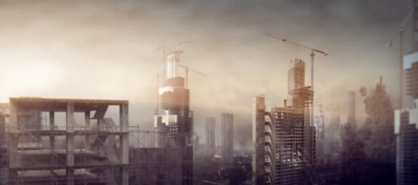 Animación 3D de una ciudad en construcción