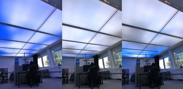 Techo luminoso con LEDs que simulan un cielo de nubes