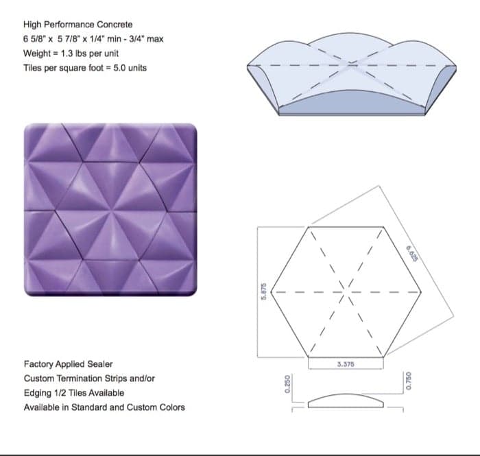 Azulejo tridimensional de hormigón para la decoración de paredes