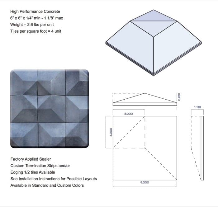 Azulejo tridimensional de hormigón para la decoración de paredes